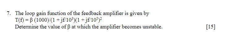 Solved 7. The loop gain function of the feedback amplifier | Chegg.com