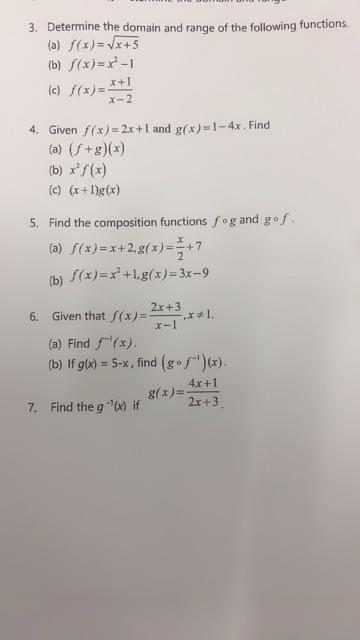 Solved 3. Determine the domain and range of the following | Chegg.com