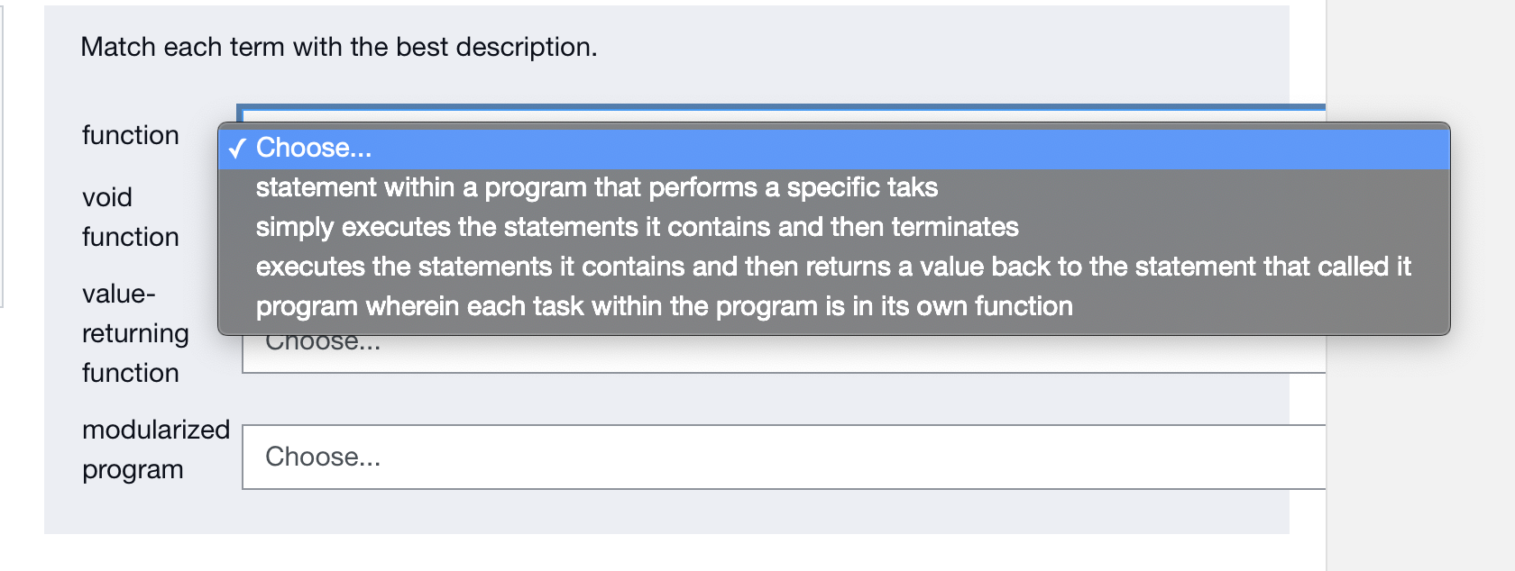 Solved Match each term with the best description. function | Chegg.com