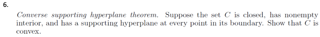 Solved 6. Converse supporting hyperplane theorem. Suppose | Chegg.com