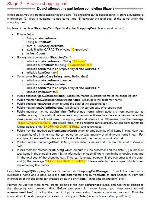 Solved Stage 2 - A basic shopping cart ===-======== Do not | Chegg.com