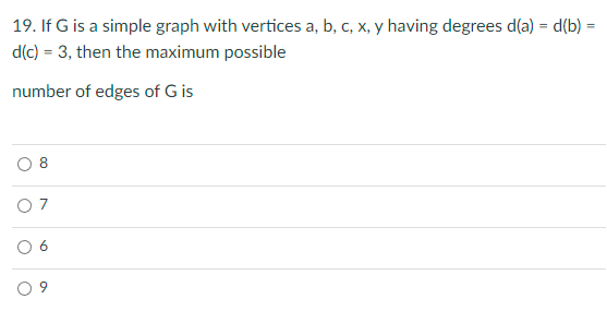 Solved 19. If G is a simple graph with vertices a,b,c,x,y | Chegg.com