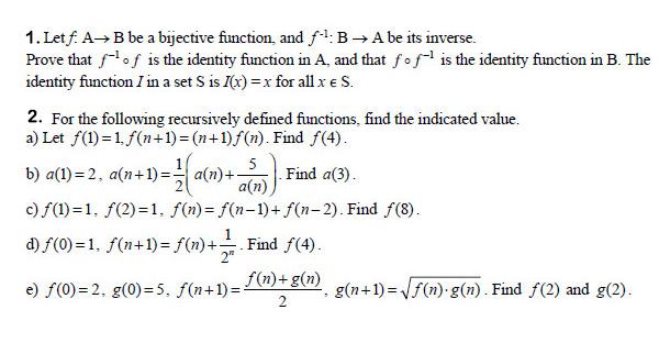 Solved 1. Letf. A™B be a bijective function, and 71: B Abe | Chegg.com