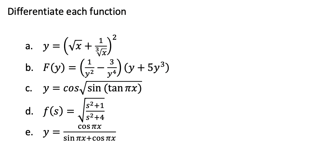 Solved Differentiate each function a. y=(x+3x1)2 b. | Chegg.com