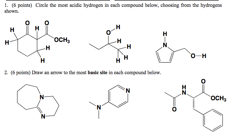 Solved 1. Circle the most acidic hydrogen in each compound | Chegg.com