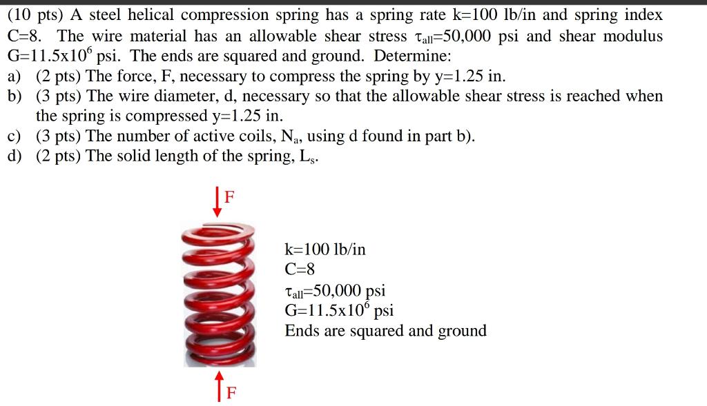 Solved (10 pts) A steel helical compression spring has a | Chegg.com