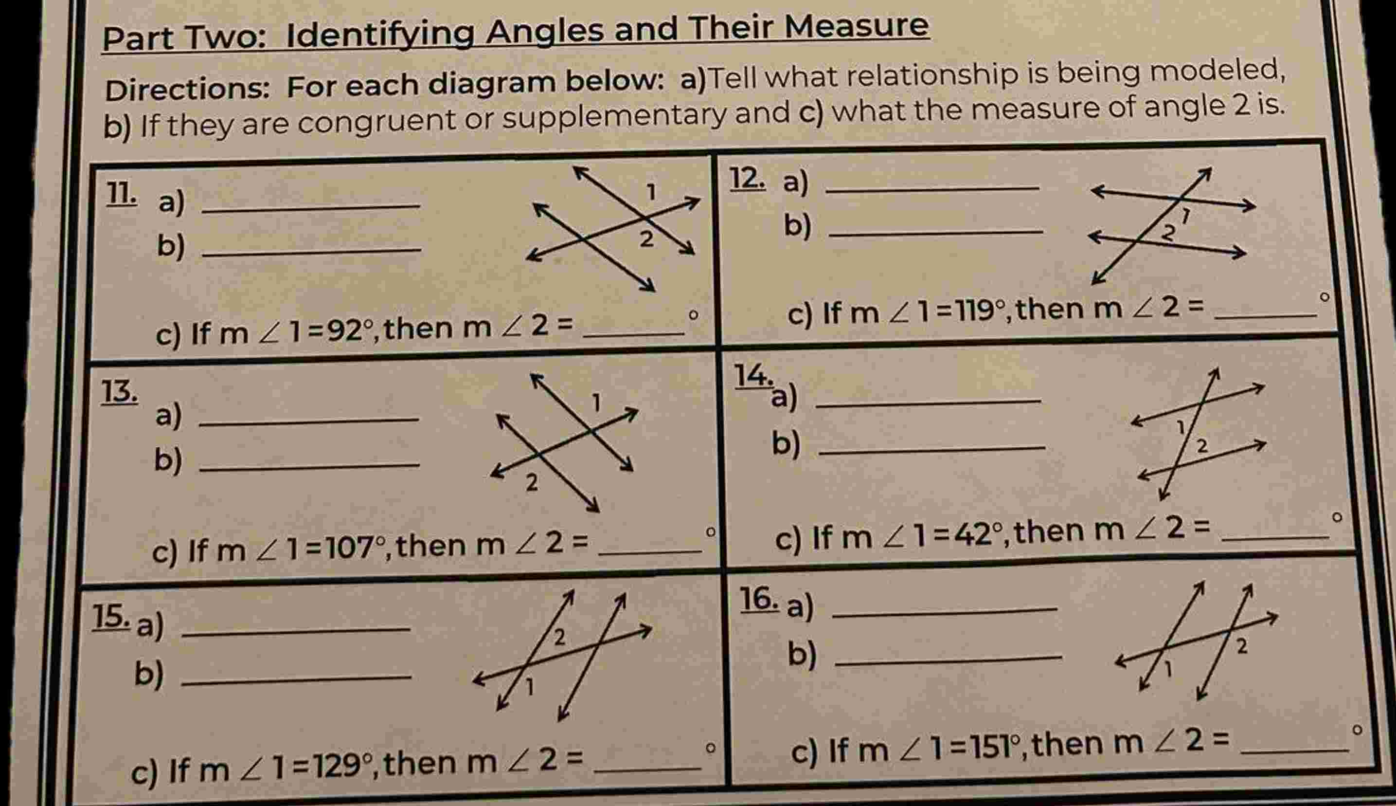 Solved Part Two: Identifying Angles and Their | Chegg.com