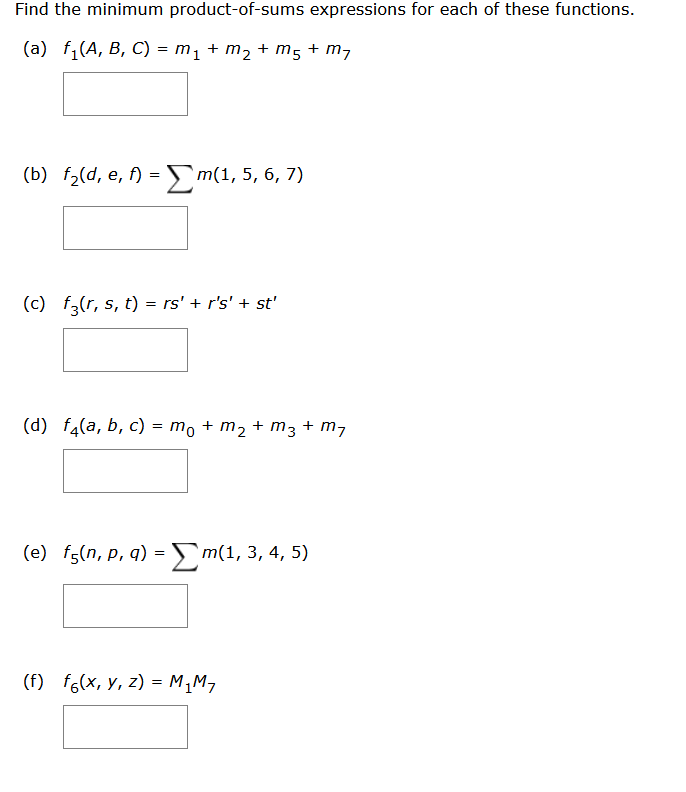 Solved Find the minimum sum-of-products expressions for each | Chegg.com