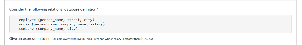 Solved Consider the following relational database | Chegg.com