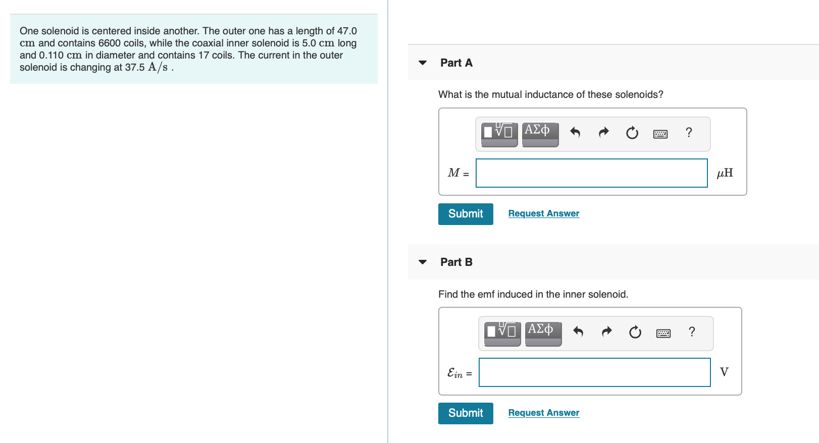 Solved One solenoid is centered inside another. The outer | Chegg.com