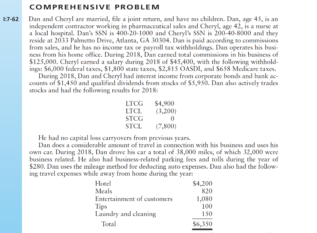 Based on the information below complete Form 1040 for | Chegg.com