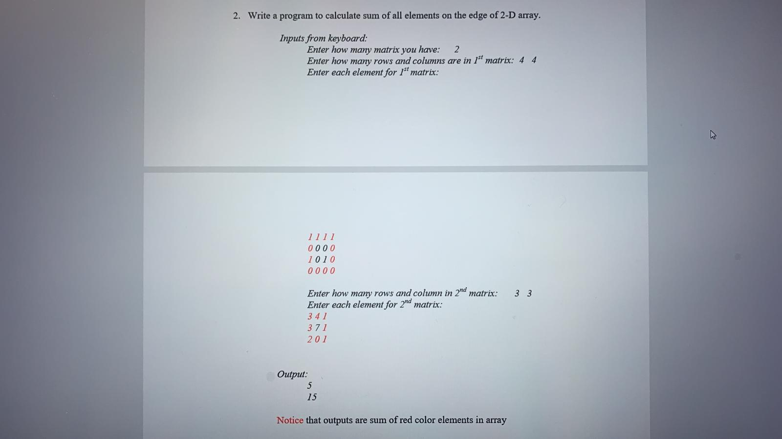 Solved 2. Write a program to calculate sum of all elements | Chegg.com