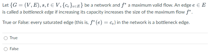Solved Let {G=(V,E),s,t∈V,{ce}e∈E} be a network. Consider | Chegg.com