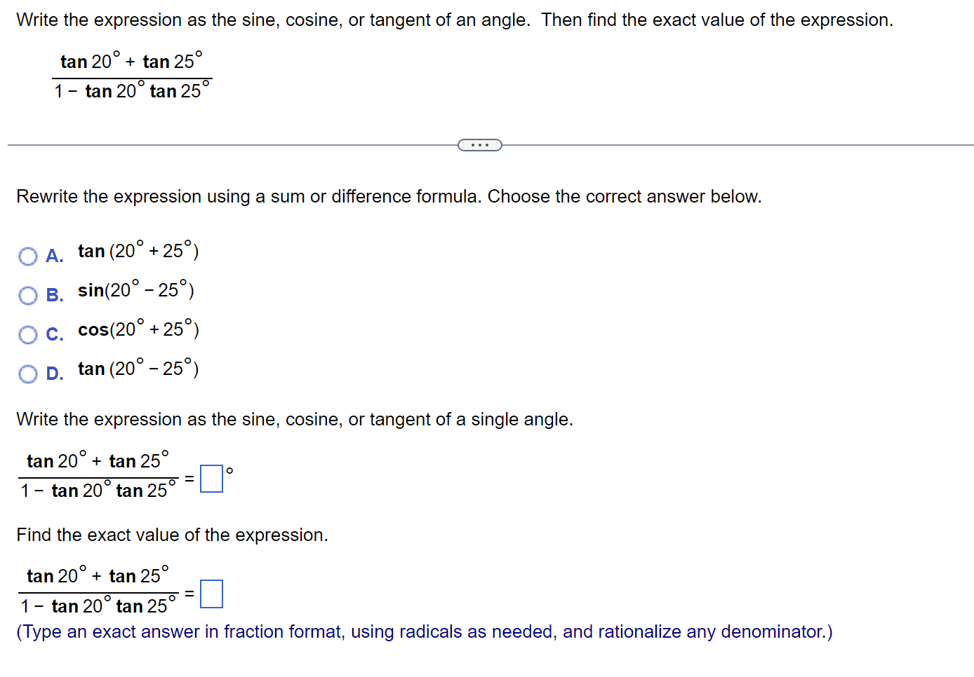 Solved Write the expression as the sine, ﻿cosine, or tangent | Chegg.com