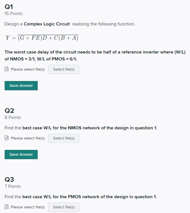 Solved Q1 15 Points Design a Complex Logic Circuit realizing | Chegg.com