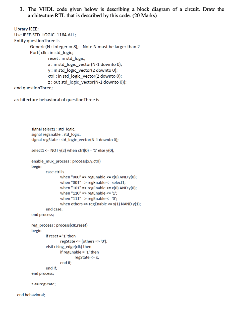 3. The VHDL code given below is describing a block | Chegg.com