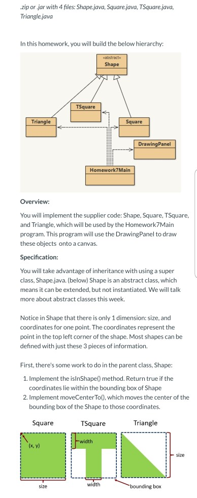 zip or.jar with 4 files: Shape.java, Square.java, | Chegg.com