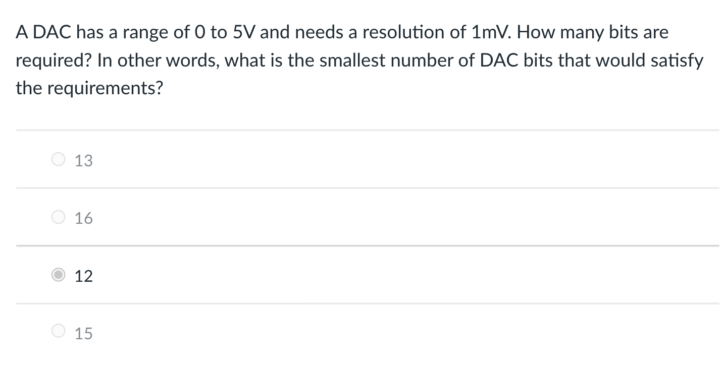 Solved A DAC has a range of 0 to 5V and needs a resolution | Chegg.com