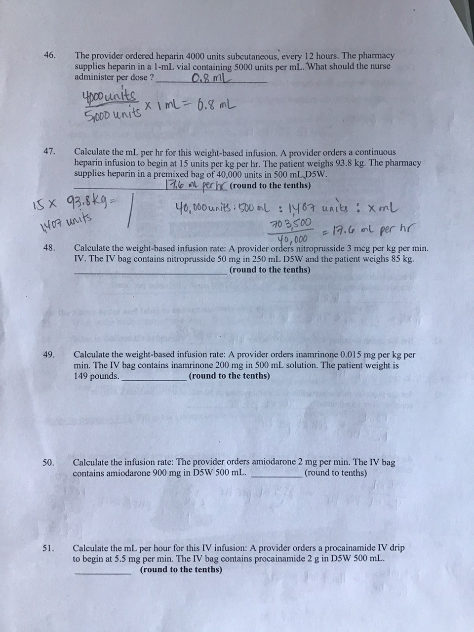 Solved 46. The provider ordered heparin 4000 units | Chegg.com