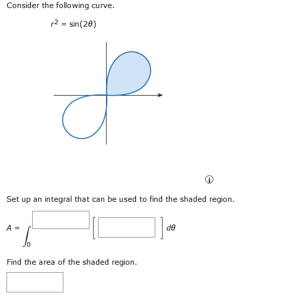 Solved Consider the following curve. r2=sin(2θ) (i) Set up | Chegg.com