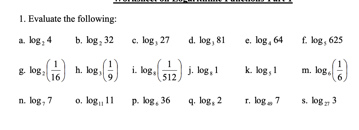 Solved 1. Evaluate the following: a. log24 b. log232 c. | Chegg.com