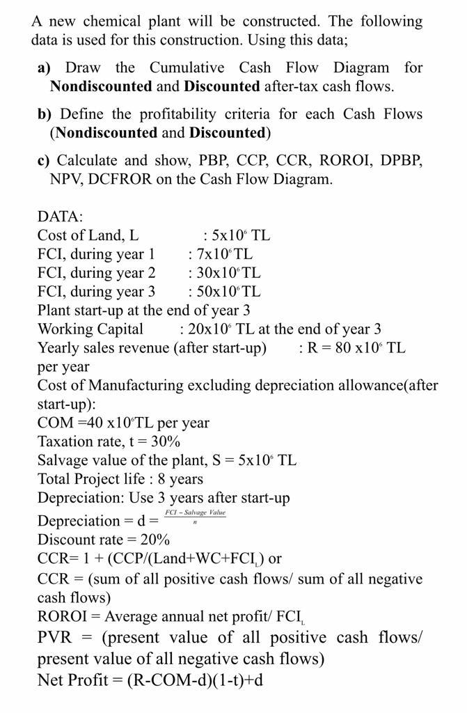 Solved A new chemical plant will be constructed. The | Chegg.com