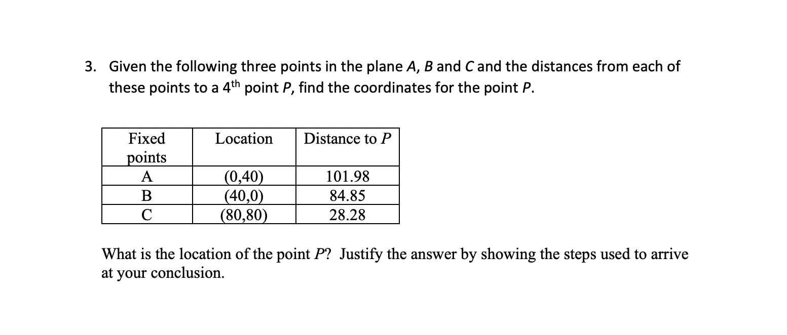 Solved Given the following three points in the plane A,B and | Chegg.com