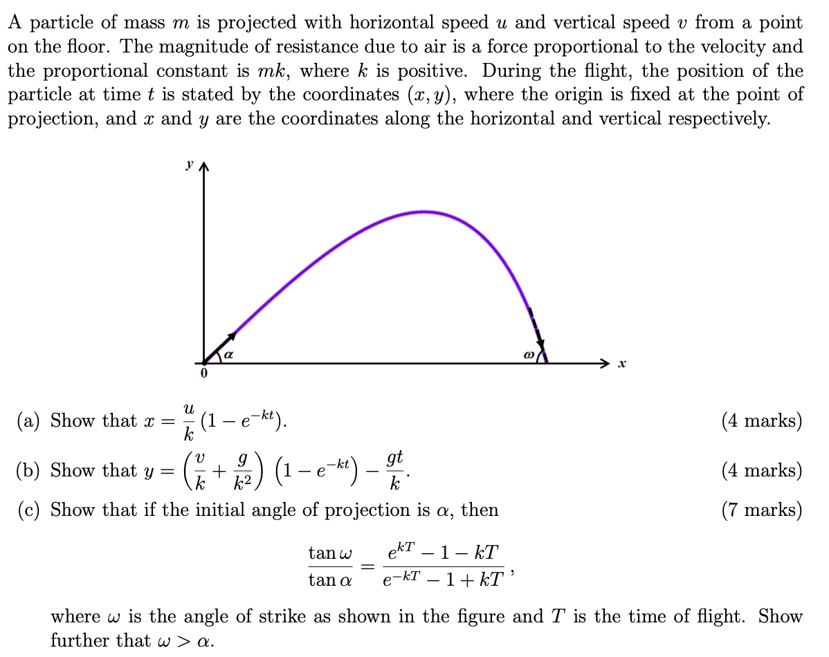 Solved A Particle Of Mass M Is Projected With Horizontal