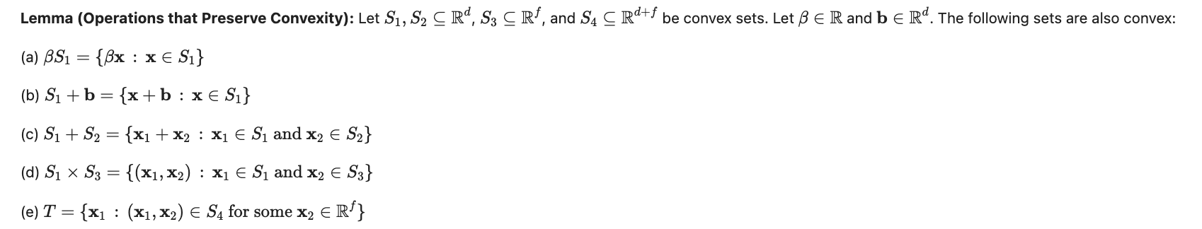 Solved Lemma (Operations that Preserve Convexity): Let S1, | Chegg.com