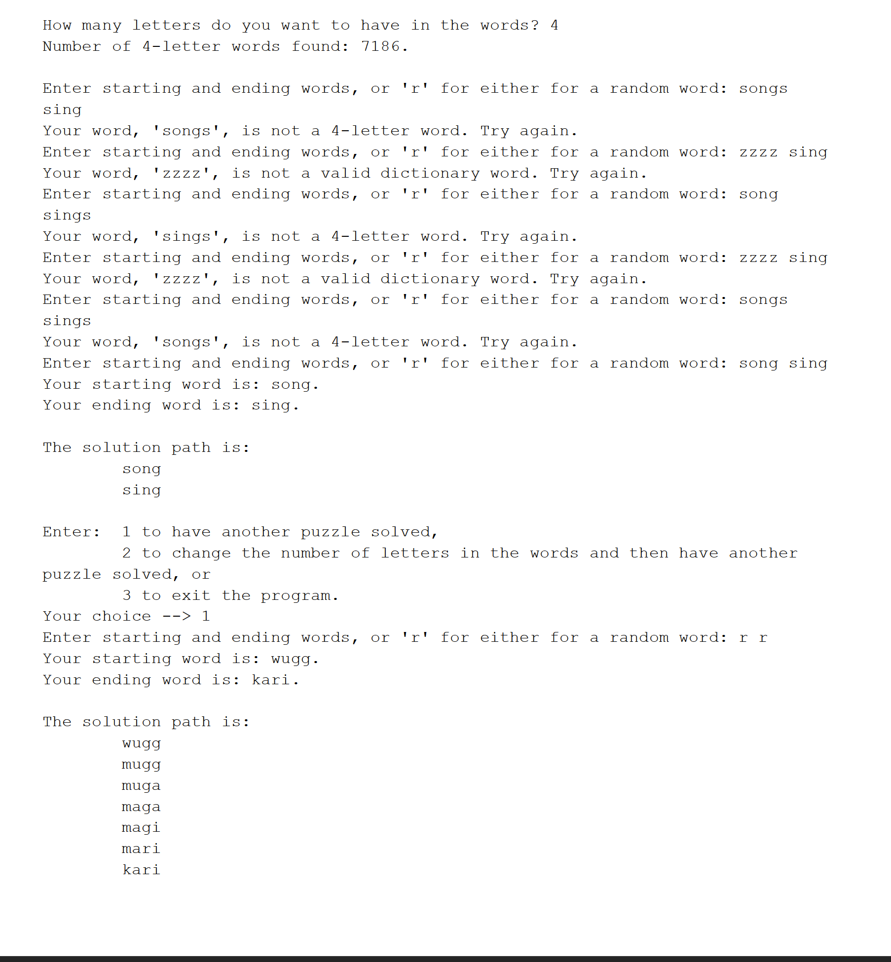 Write Word Ladder Game in C, use this array method, | Chegg.com