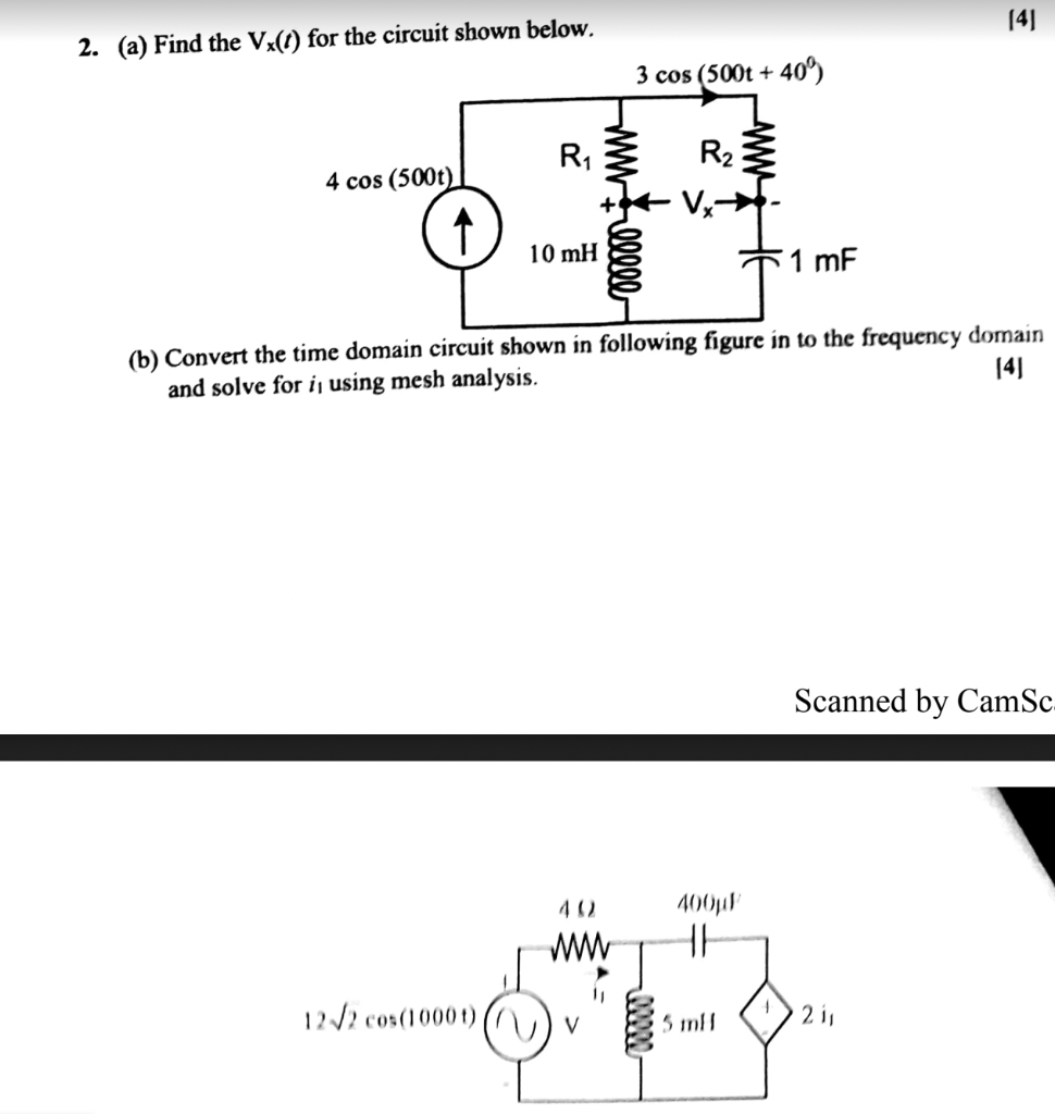 Solved 2. (a) Find the Vx(t) for the circuit shown below. | Chegg.com