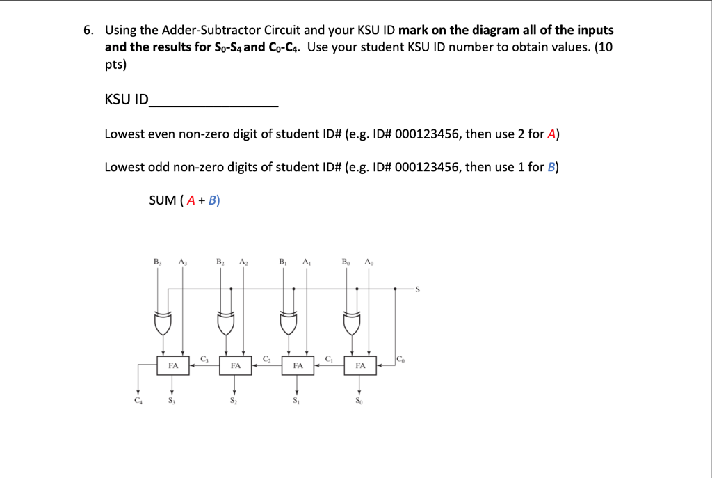 6 Using The Adder Subtractor Circuit And Your Ksu Id