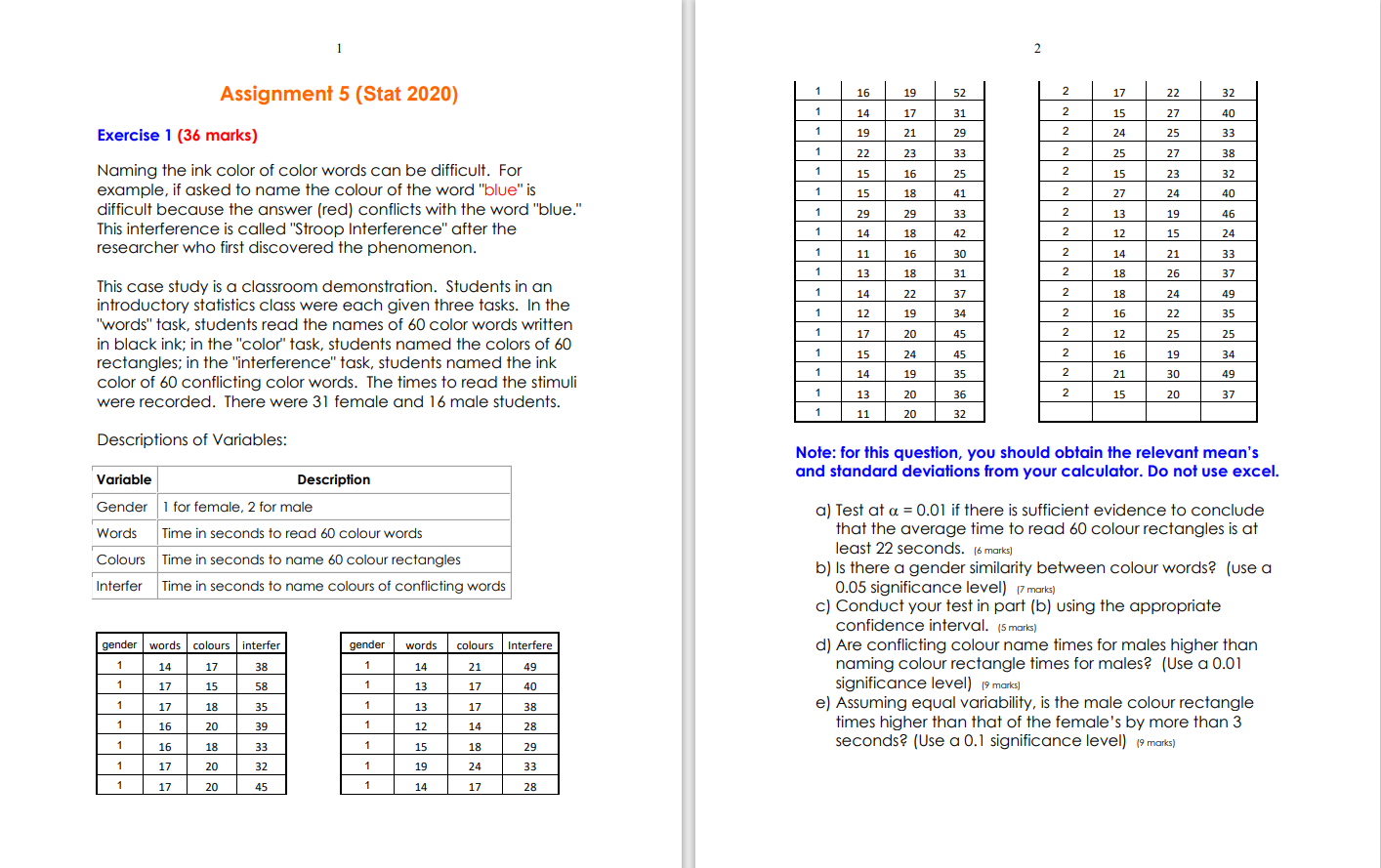 Solved Assignment 5 (Stat 2020)Exercise 1 (36 ﻿marks)Naming | Chegg.com