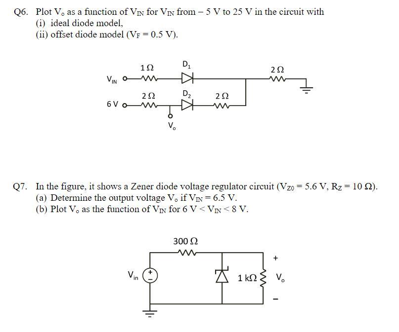 Solved Q6. Plot V. as a function of Vin for Vin from - 5 V | Chegg.com