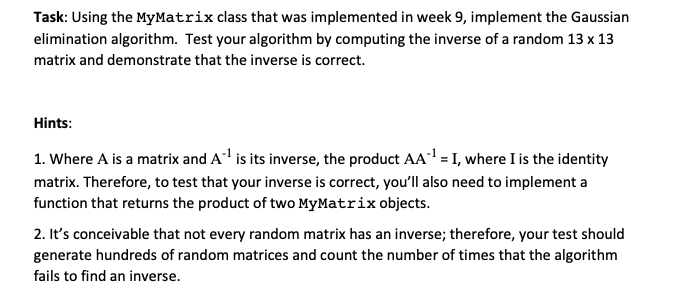 Task: Using the MyMatrix class that was implemented | Chegg.com