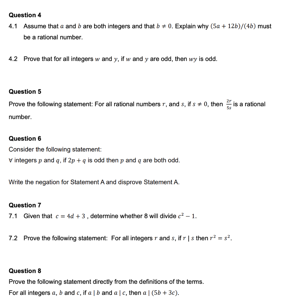 Solved Question 4 4.1 Assume that a and b are both integers | Chegg.com