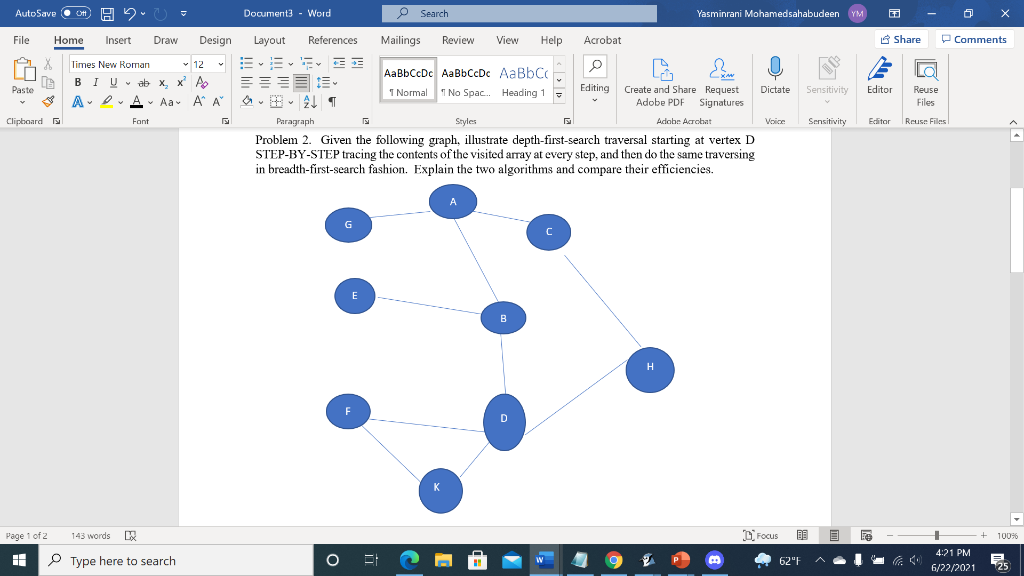 Solved Problem 2. Given the following graph, | Chegg.com