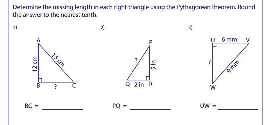 Solved Determine the missing length in each right triangle | Chegg.com