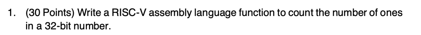Solved 1. (30 Points) Write a RISC-V assembly language | Chegg.com