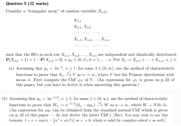 Question 5 (12 marks) Consider a "triangular array" | Chegg.com