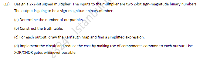 Solved Q2) ﻿Design a 2\times 2-bit signed multiplier. The | Chegg.com