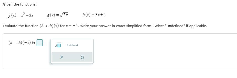 Solved Given the functions: f(x)=x3−2xg(x)=3xh(x)=3x+2 | Chegg.com