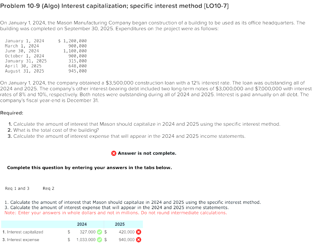 Solved Problem 10-9 (Algo) ﻿Interest capitalization; | Chegg.com