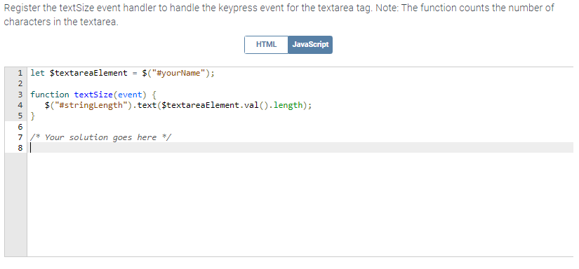Solved Register the textSize event handler to handle the | Chegg.com