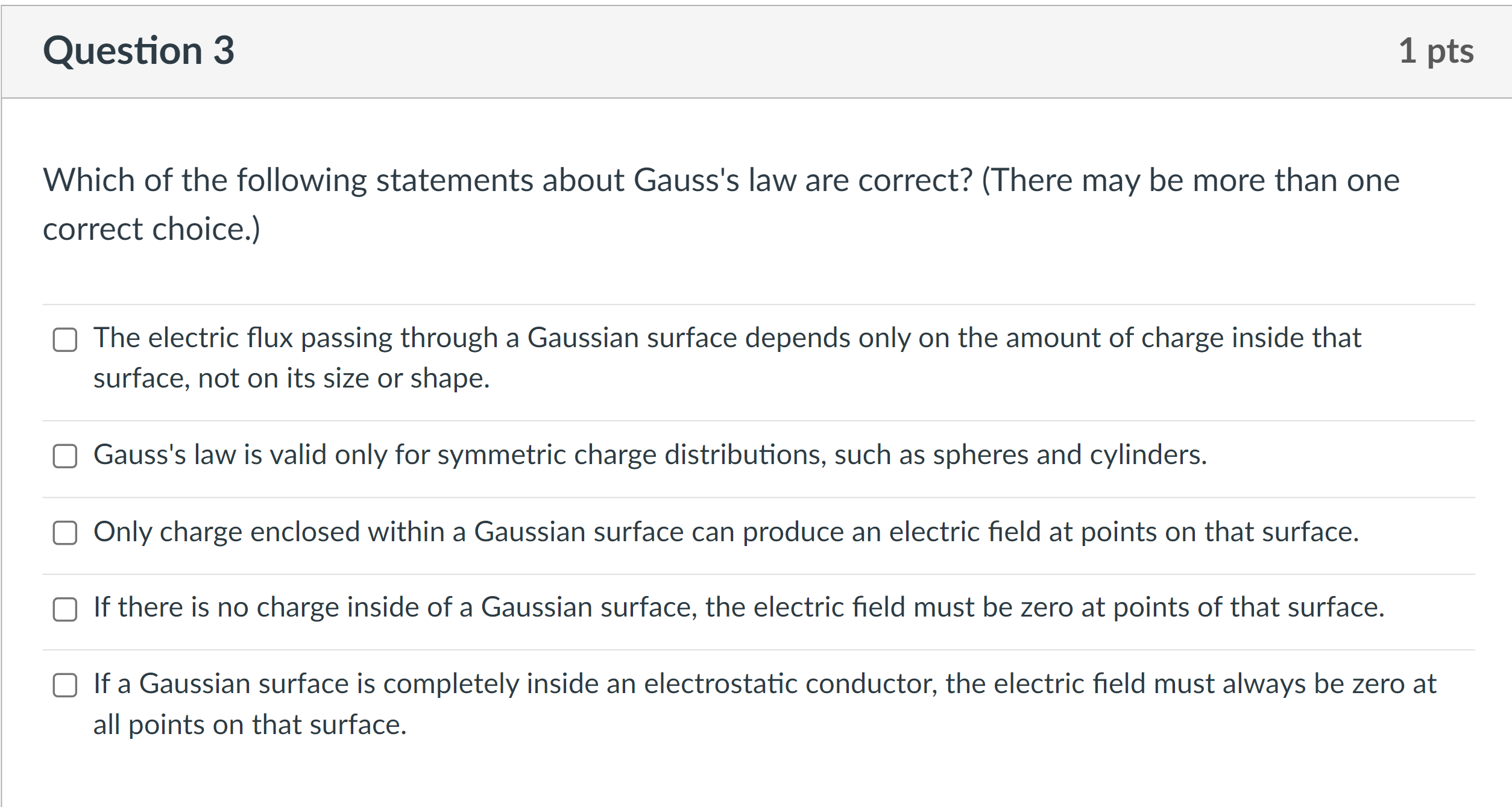 Solved Which of the following statements about Gauss's law | Chegg.com