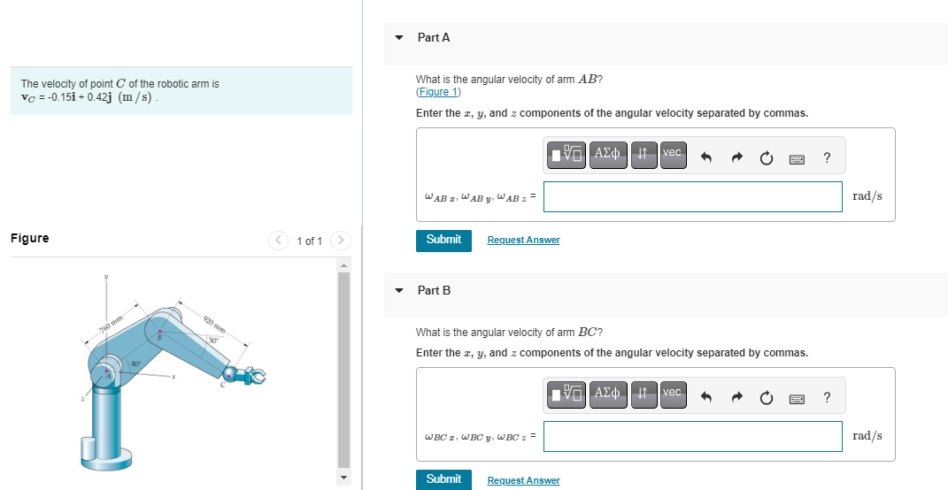 Solved The velocity of point \\( C \\) of the robotic arm is | Chegg.com