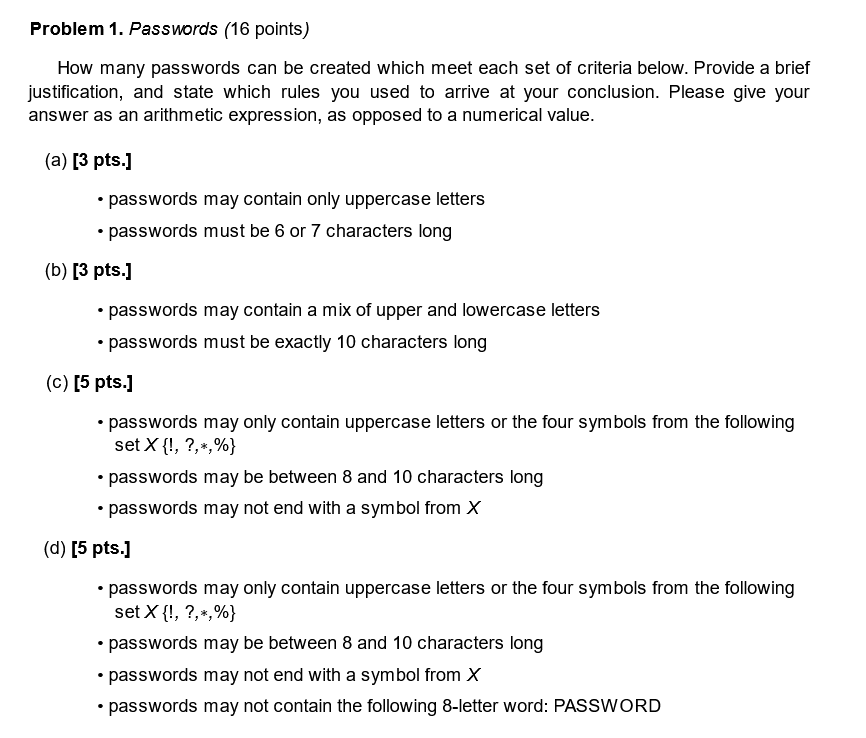 Solved How many passwords can be created which meet each set | Chegg.com