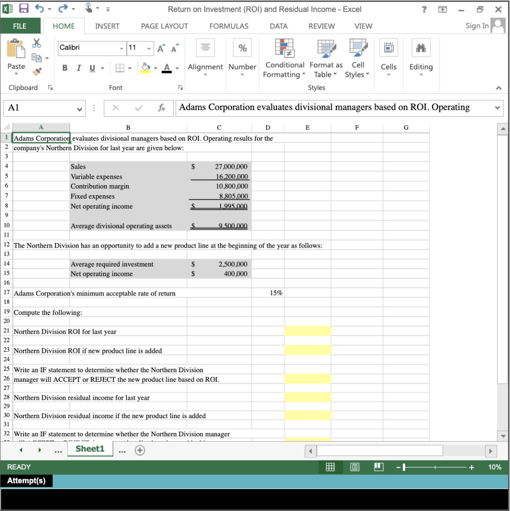 Solved Return on Investment (ROI) and Residual Income - | Chegg.com