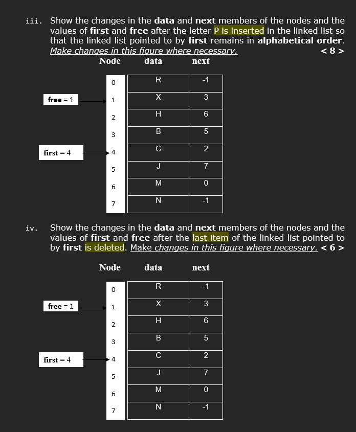 Solved Q. 6. An ordered linked list of characters has been | Chegg.com