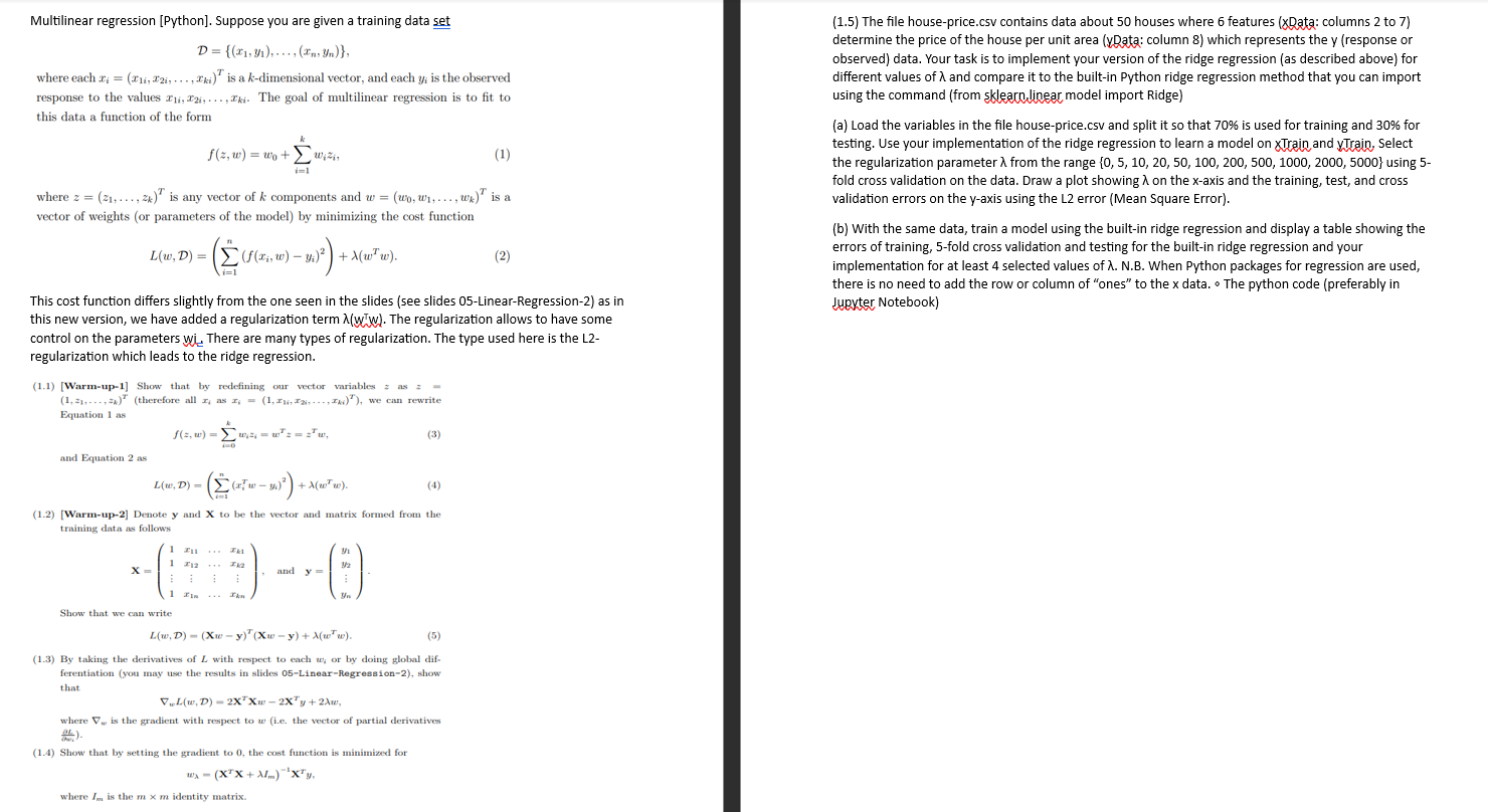 Solved Multilinear regression [Python]. Suppose you are | Chegg.com